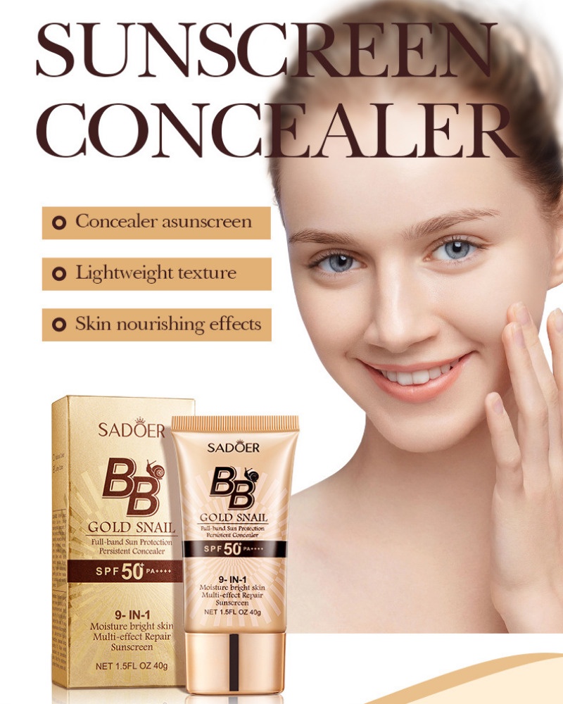 SADOER Gold Snail Sunscreen BB Cream Foundation Concealer Moisturizing Isolation Cream SPF50+PA ...