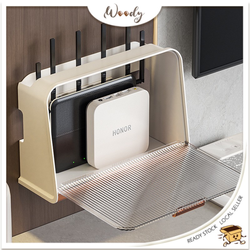 【Woody】WiFi Router Storage Box Wire TV Set Top Box Wall Hanging Shelf ...
