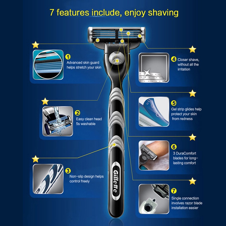 Original Razor Gillette Mach 3 Safety Razor Shaving Razor Blades Three ...