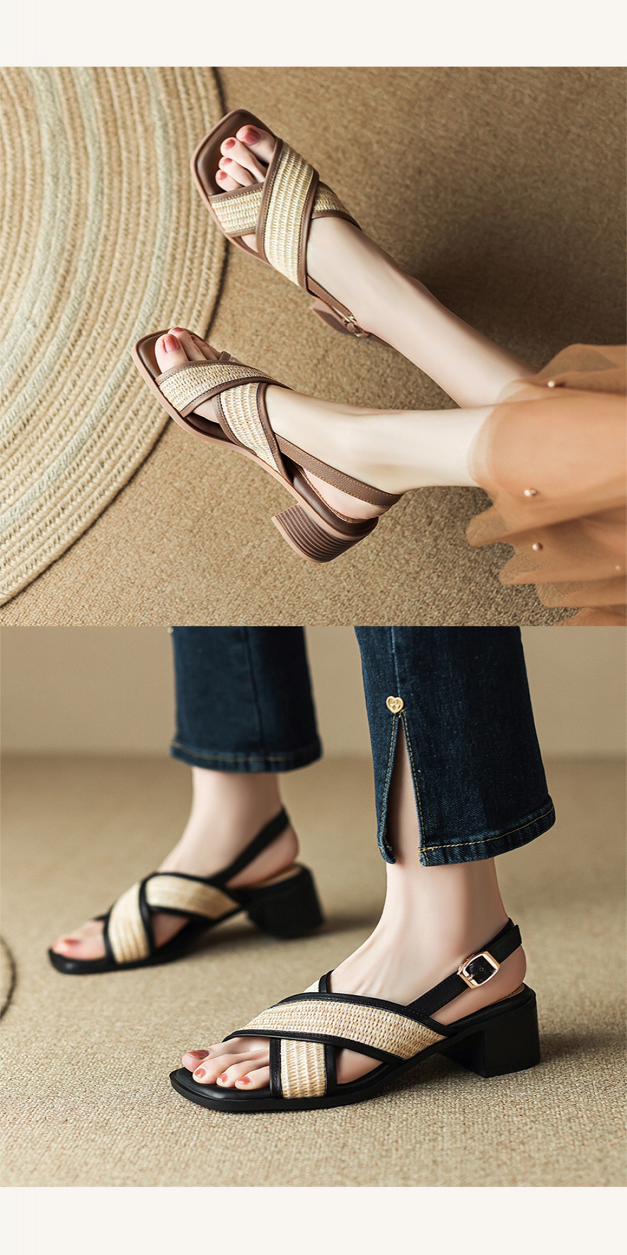 Drooping Feeling ~ Chunky Heel Sandals Women's Summer 2024 Color ...