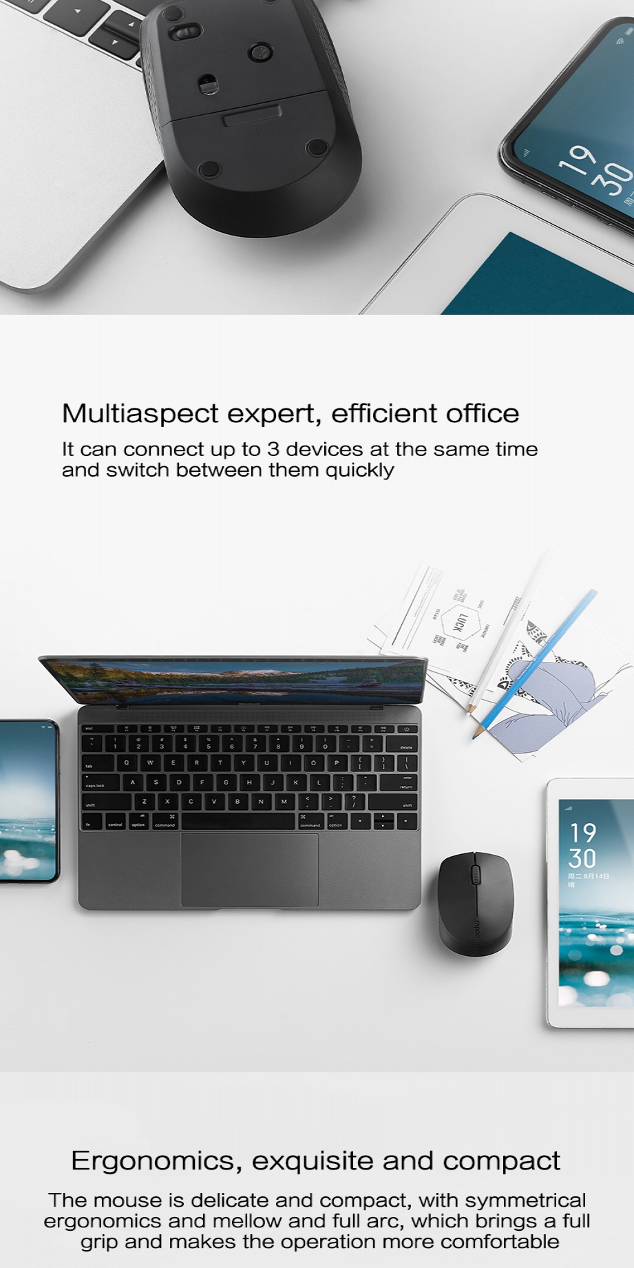 Rapoo M100 Silent Wireless Mouse with Bluetooth 3.0/4.0 RF 2.4G Mute ...