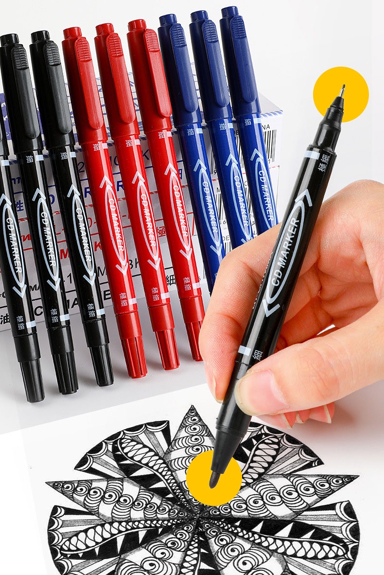 10Pcs Twin Tip Permanent Marker Black/Blue/Red Oil Marker Pen Fine Nid ...
