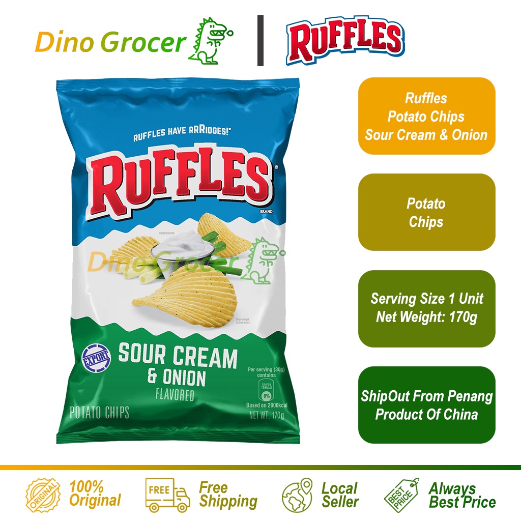 Ruffles Potato Chips Sour Cream & Onion 170g 莱芙士马铃薯片 酸奶油 洋葱味 | Shopee ...