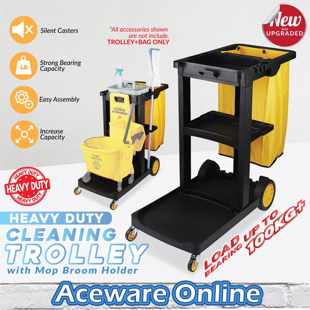 Heavy Duty Cleaning Trolley with Mop Broom Holder Multi Purpose ...