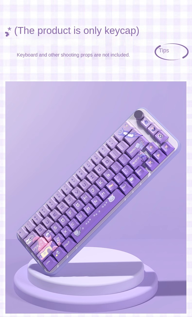 Meow Fairy Castle Cute Cute Cartoon Cat Gradual Purple Key Cap PBT ...