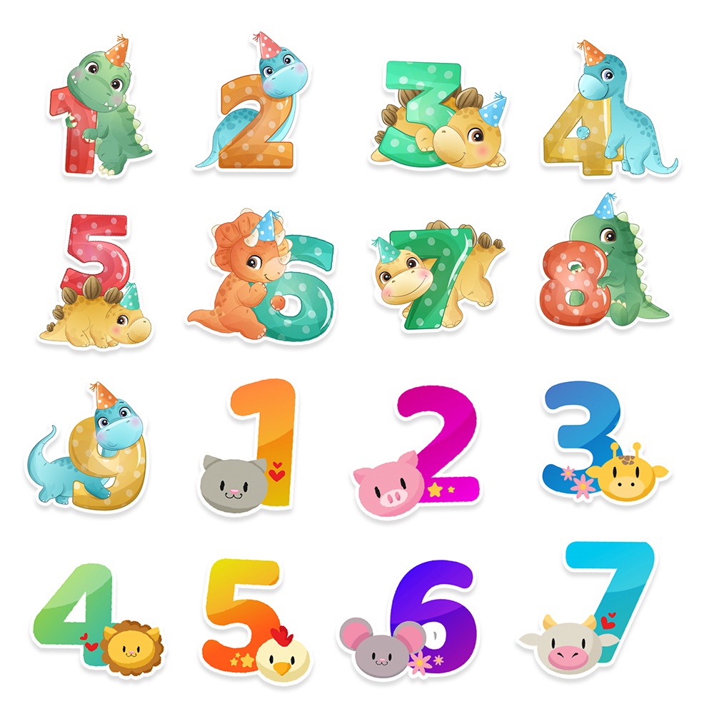 MUYA 48pcs Cartoon Number Stickers Cute Animal Stickers Waterproof ...