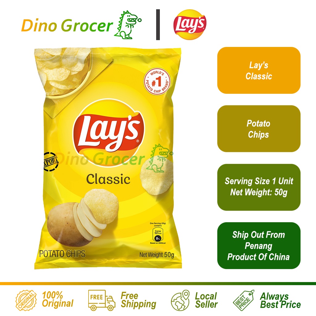 Lays Potato Chips Classic 50g 乐事马铃薯片 经典原味 Lay Lay's | Shopee Singapore