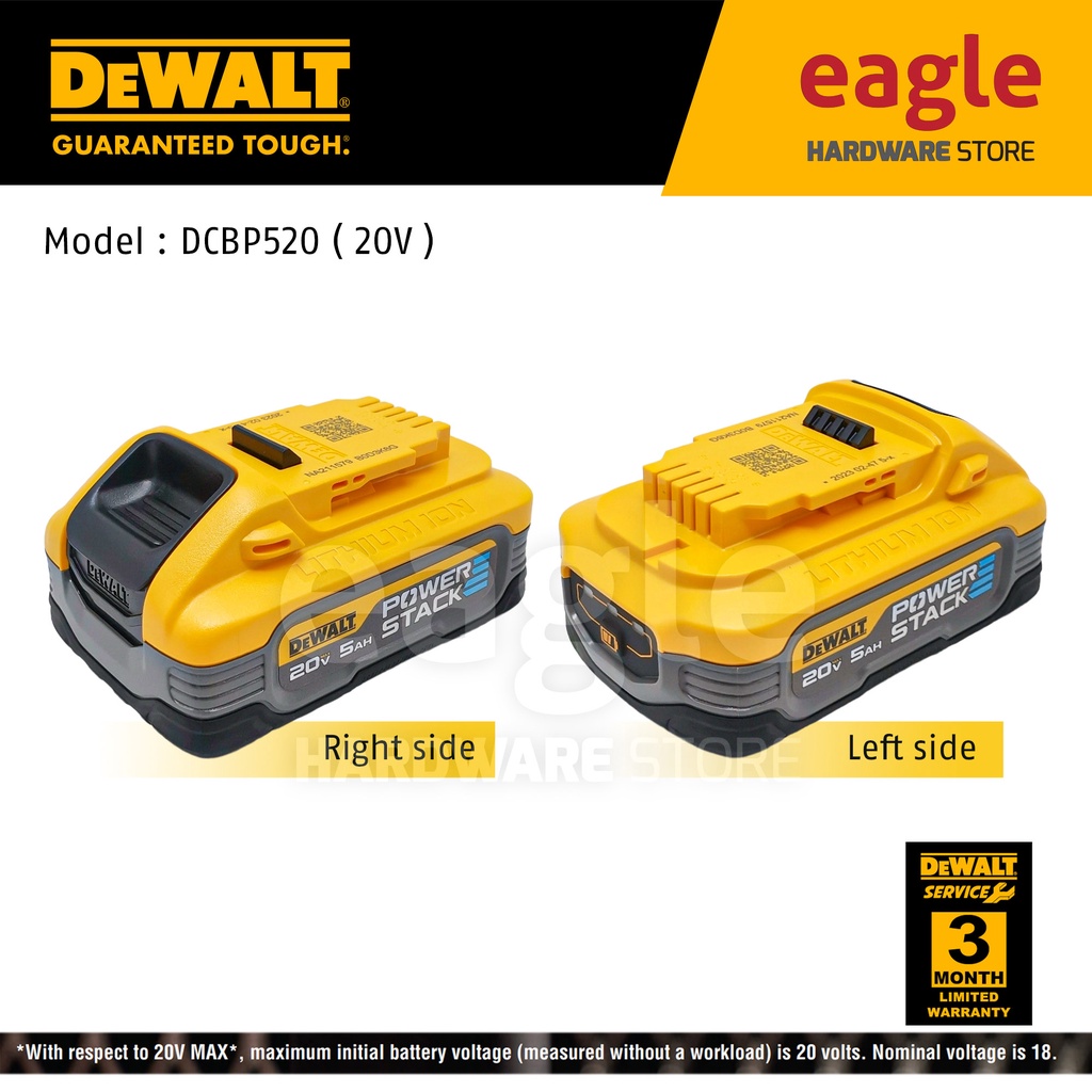 Dewalt DCBP520-B1 20V 5.0 Ah Powerstack Battery Pack, Power Indicator ...
