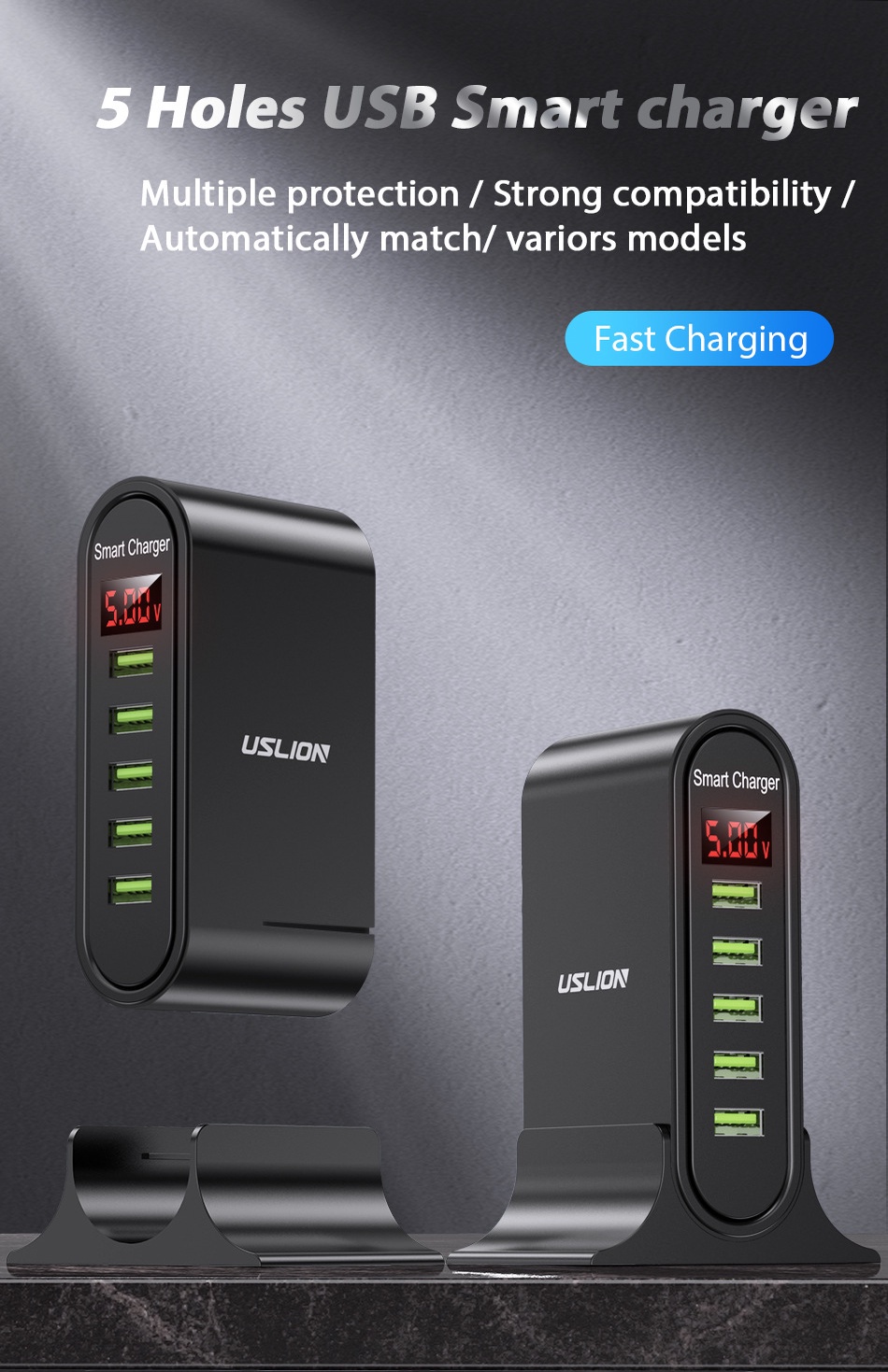 5 Port Multi Usb Fast Charging Station Hub Dock Phone Tablet 5V/4A Wall ...