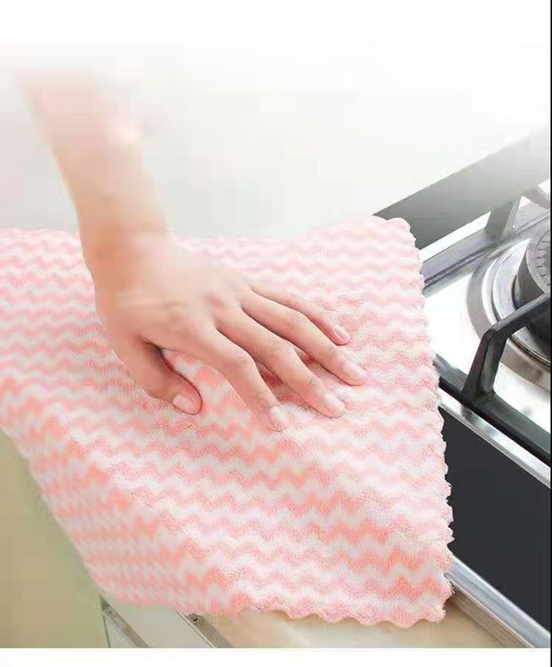 5pcs Water Wave Pattern Coral Fleece Dishcloths Bowl Dish Cleaning ...