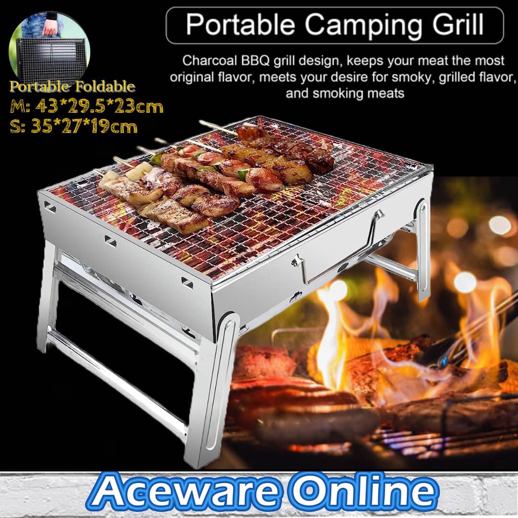 Portable BBQ Grill Outdoor Foldable Barbeque Camping Hiking Charcoal ...