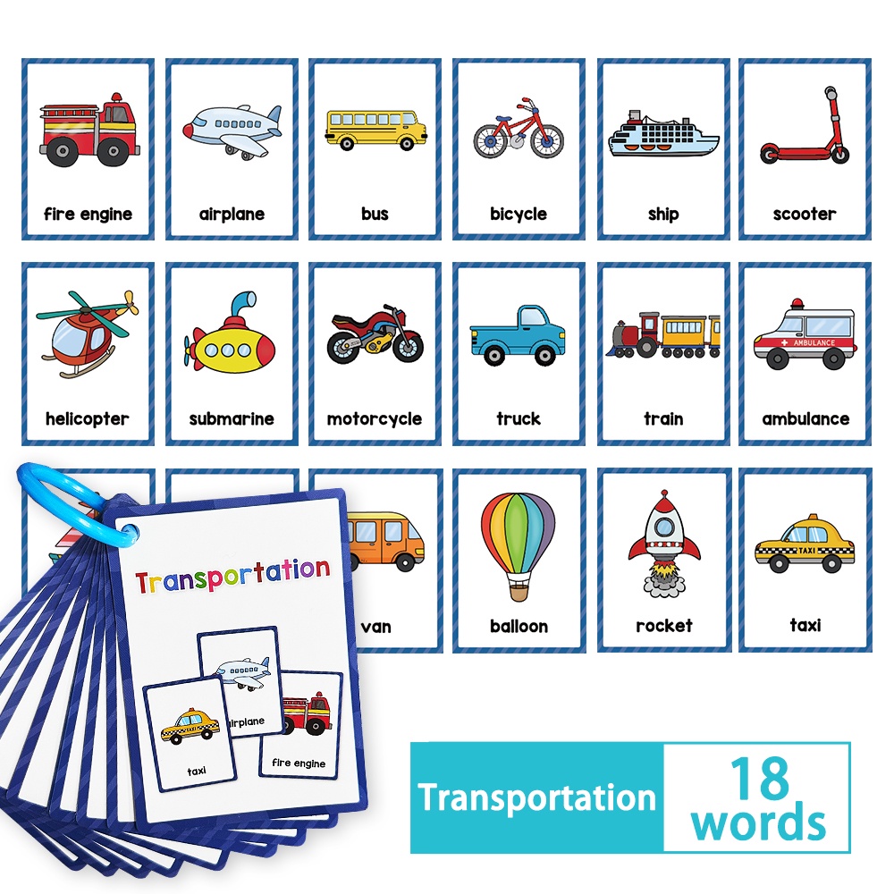 10PCS Transportation Traffic Vehicle Flash Cards English Words Learning ...
