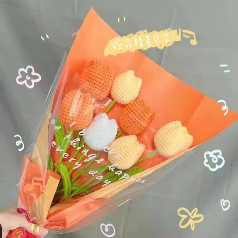 Hand Woven Flower Handmade Tulip Bouquet Crochet Tulip Flower Wool DIY ...