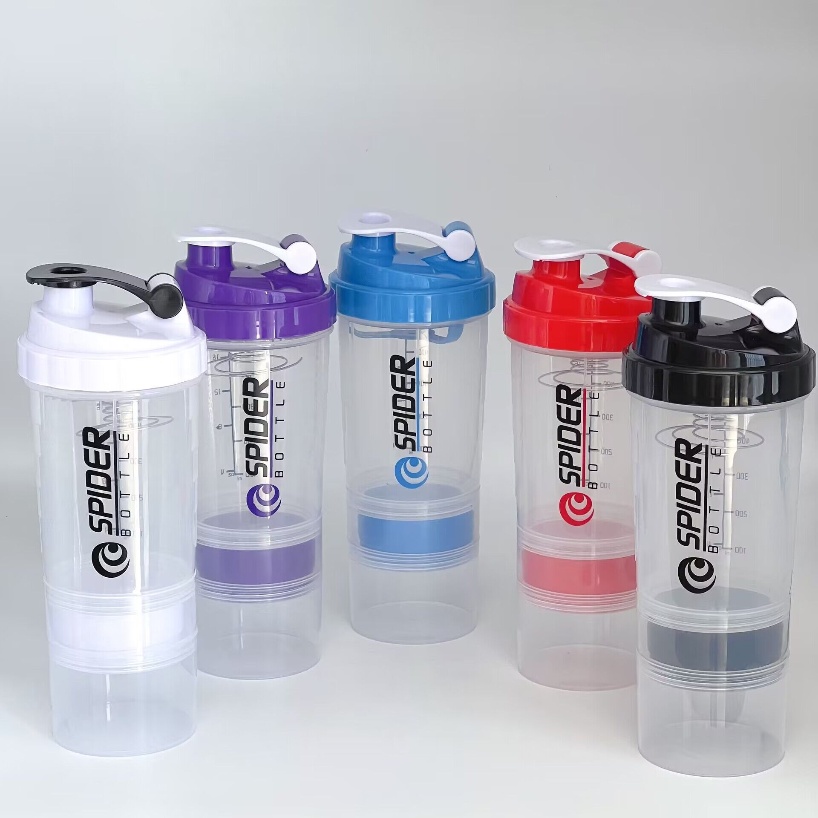 500ml Protein Shaker Water Bottle with 2 Storage Extra Compartment Set ...
