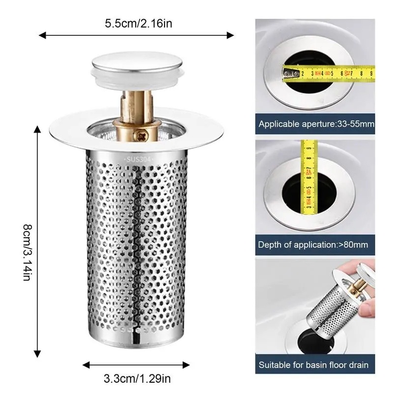 2 in1 Stainless Steel Washbasin Bouncing Core Floor Drain Filter / Sink ...
