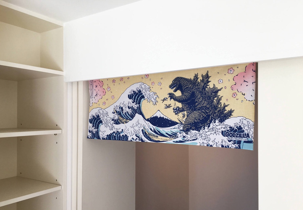 Godzilla Noren Curtain, Japanese Tenugui Handmade Noren, Sakura Fabric ...