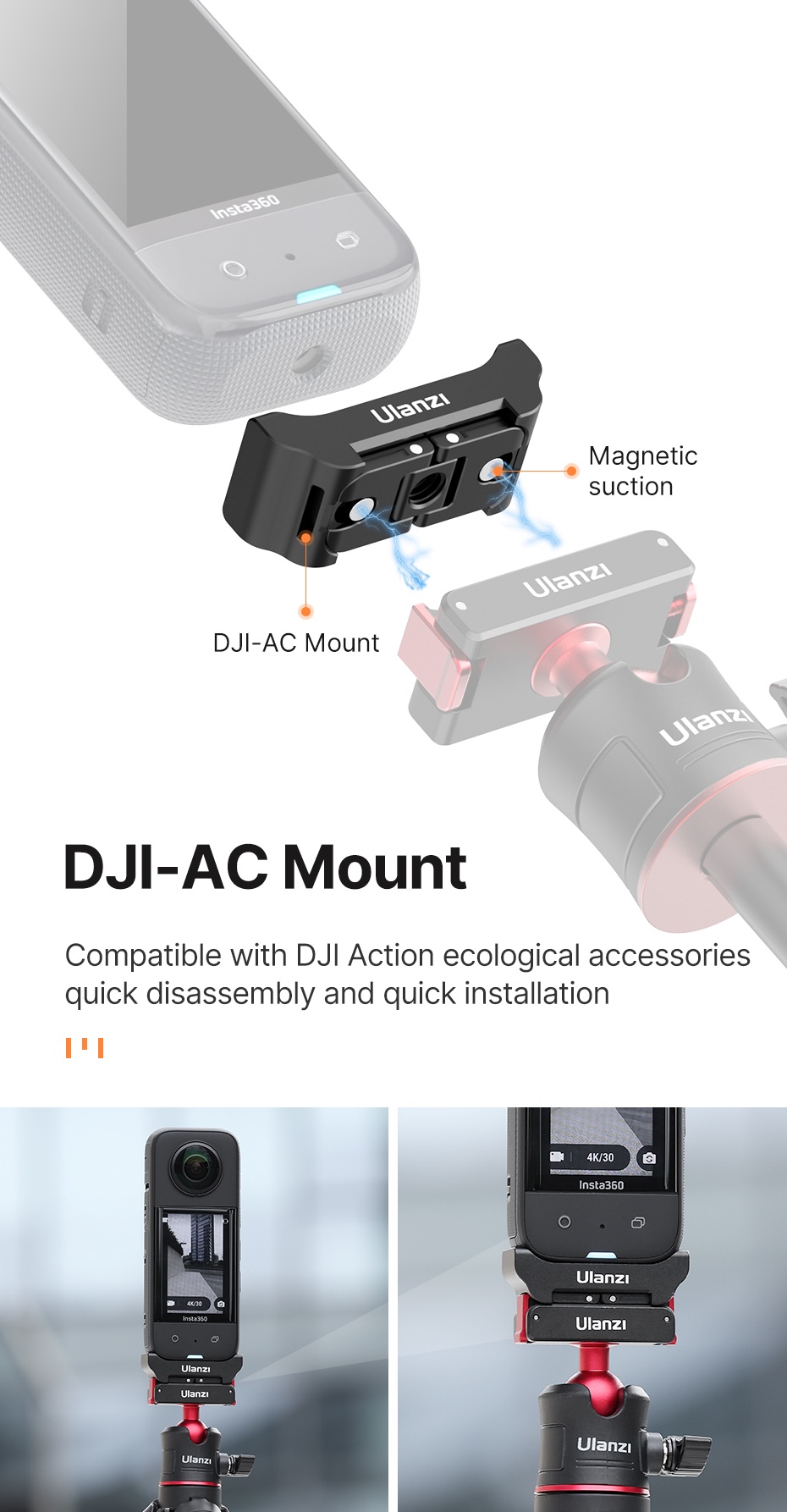 Ulanzi 3-in-1 Quick Release Adapter for Insta360 X5 X4 X3 X2 with DJI ...
