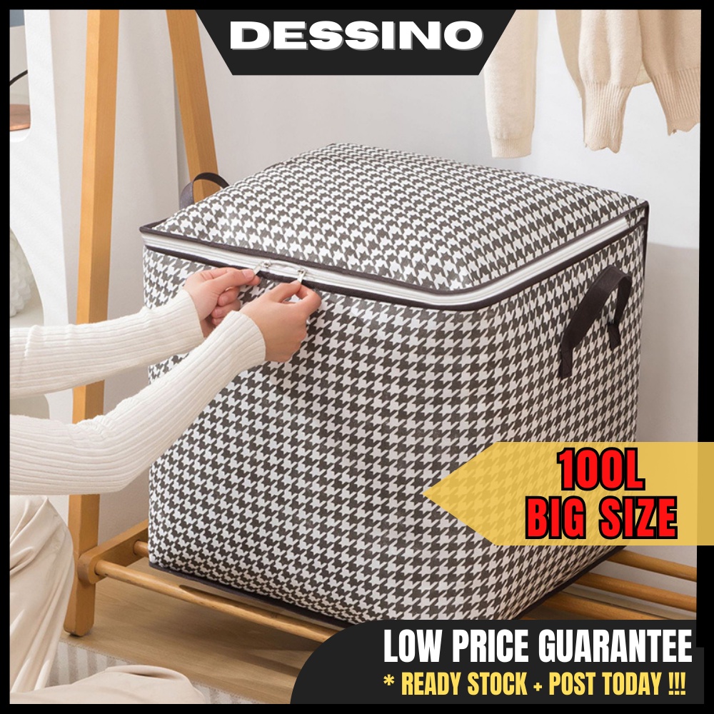 DESSINO 100L Fabric Storage Boxes with Lids Clothes Container Blanket ...
