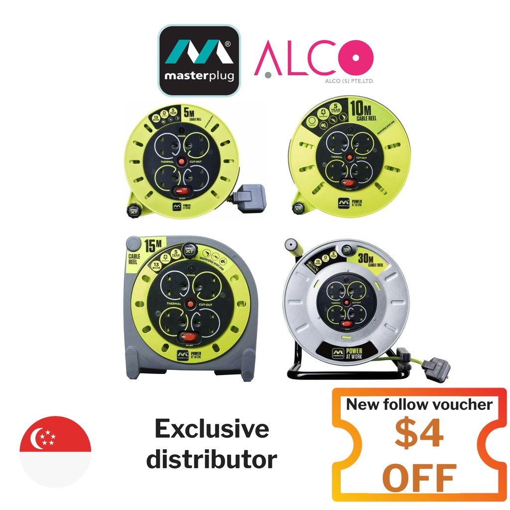 Masterplug Cable Reel Extension Socket Lead, 5M 10M 15M 30M 4 Sockets ...