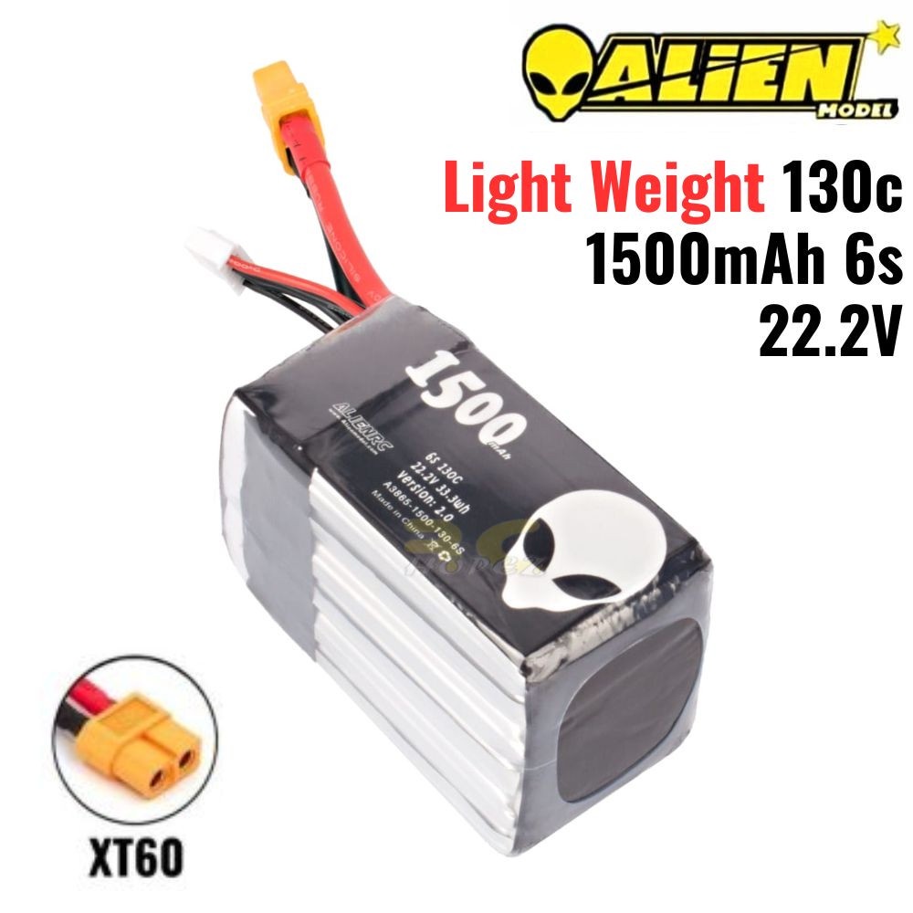 Alienmodel 6S 22.2V 1500mAh 130C Lipo Battery with XT60 Plug AL1500/130 ...