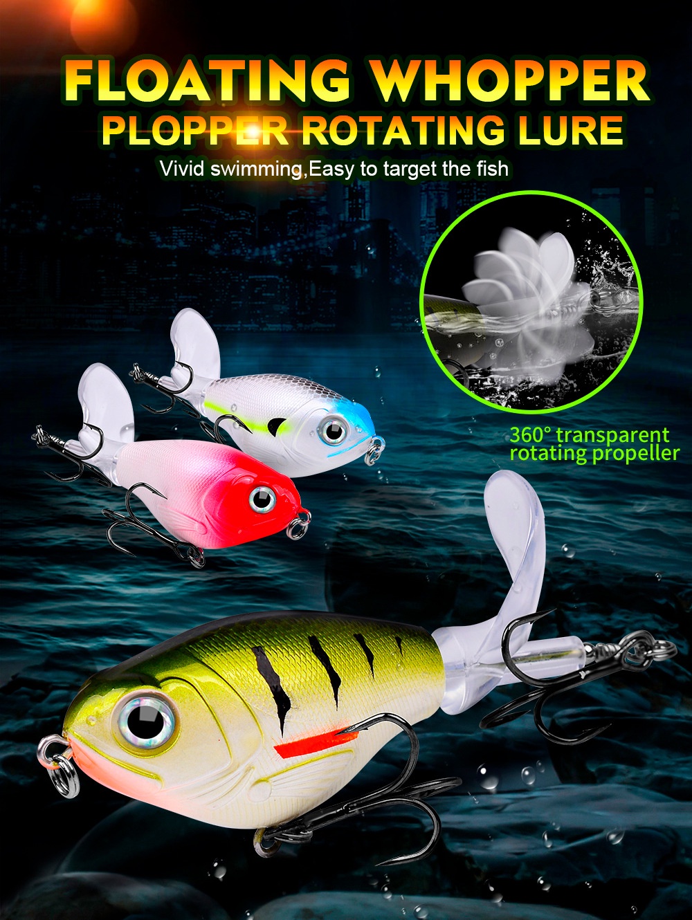 Floating Propeller Fishing Lure Spin Bait Tractor Pencil Bionic Noise ...