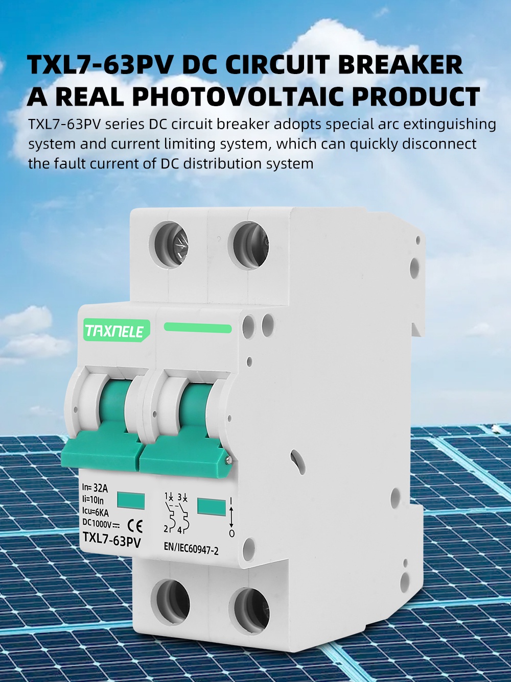DC MCB Battery Switch Solar Mini Circuit Breaker L7 2P 1000VDC Short ...