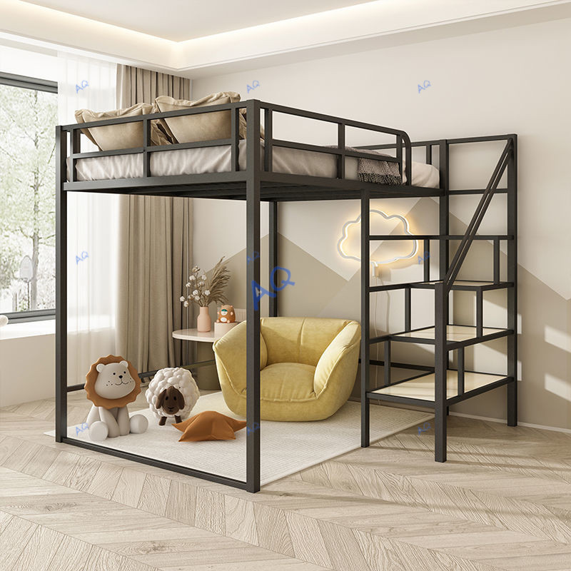 KAQ Decker Frame Loft Bde Iron Art Elevated Bed Second or Double Layer bed Small Apartment Upper ...