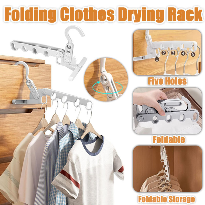 🔥Ship 24H🔥 Foldable Clothes Hanger 5 Holes Portable Travel Hanger 360 ...