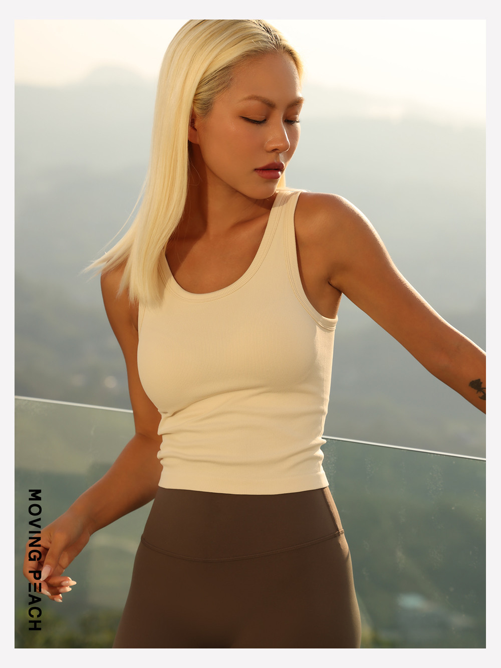 MOVING PEACH Sports Tank Top Ribbed High Neck Crop Top Soft Thick ...