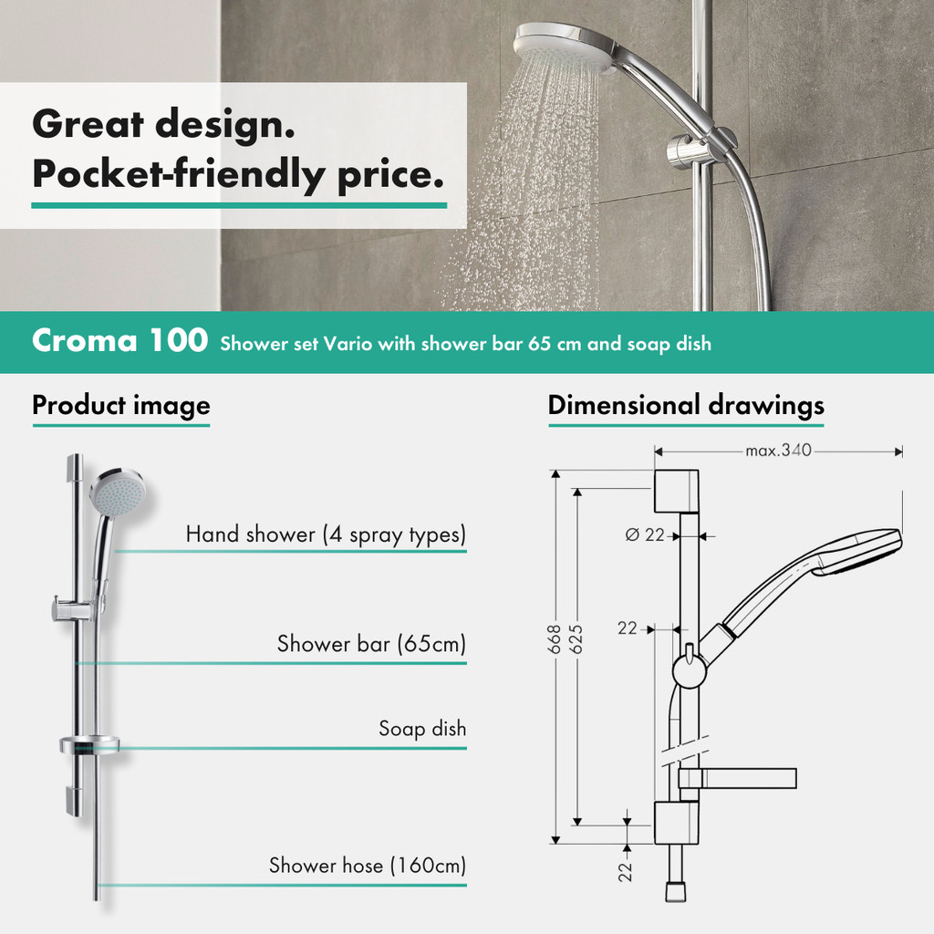hansgrohe bathroom bundle | Croma 100 + Logis E | shower set (4jet ...