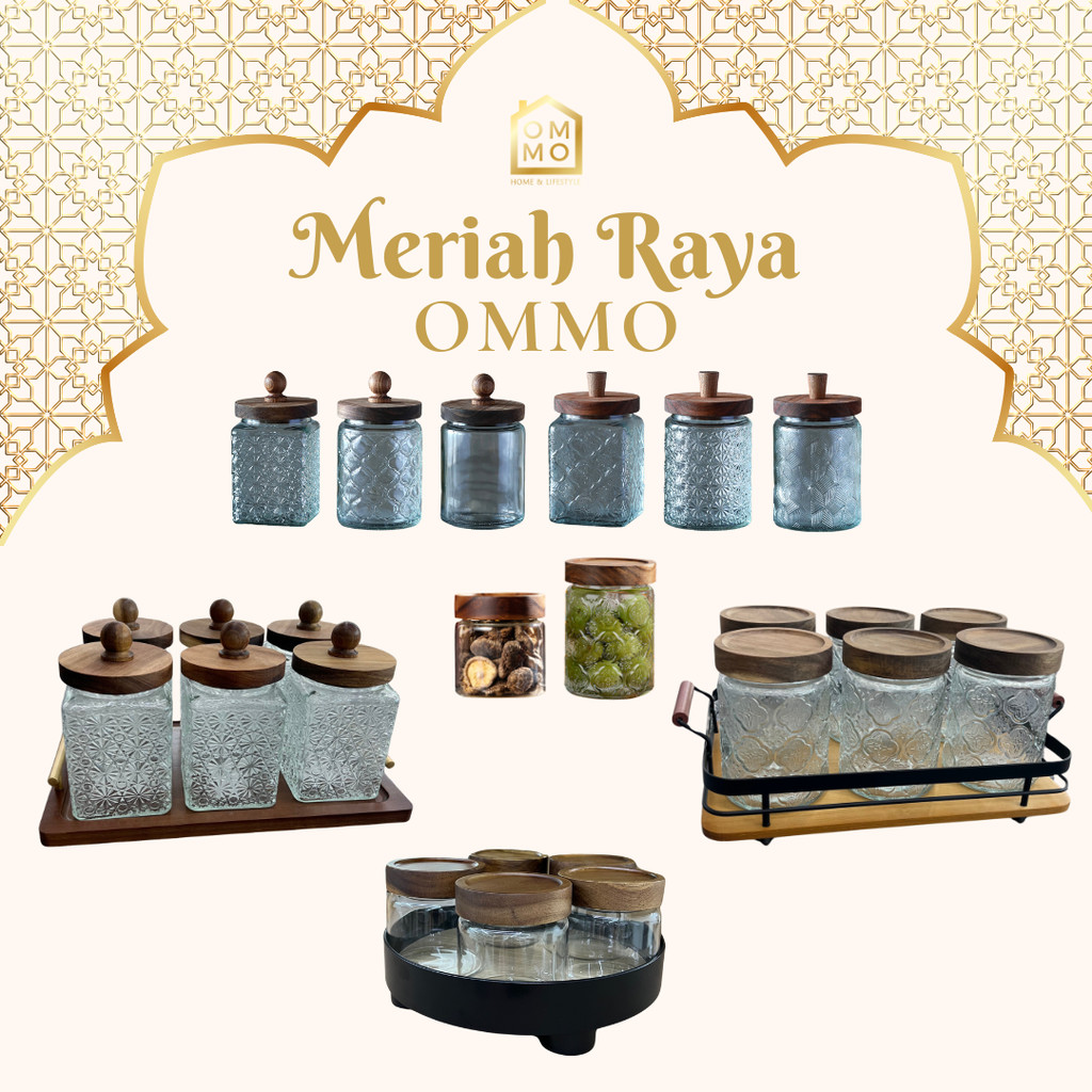 OMMO Balang Raya Set Acacia Glass Canister Kuih Raya Jar | Shopee Singapore