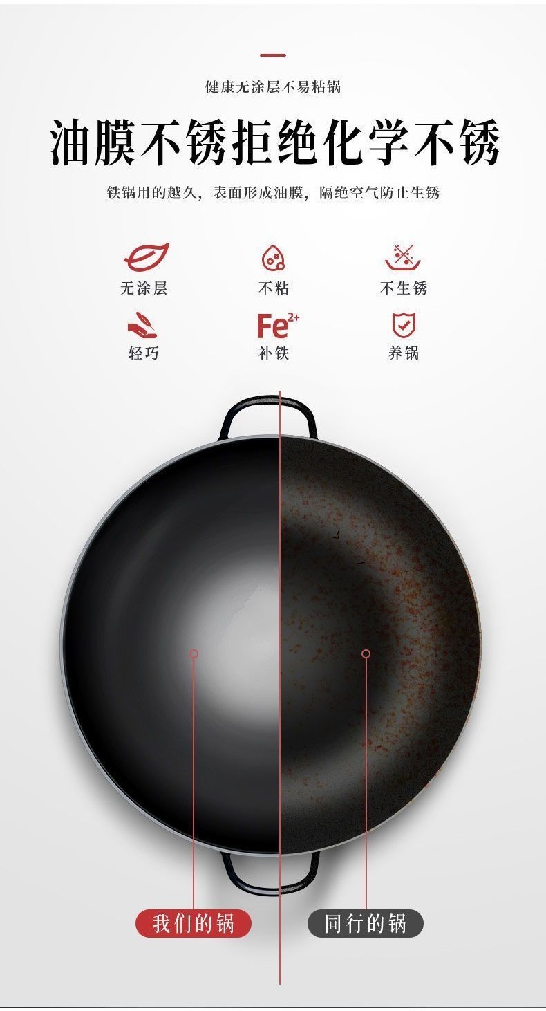 Pre-seasoned Carbon Steel Wok, Round Bottom Wok with 2 Loop Handles ...