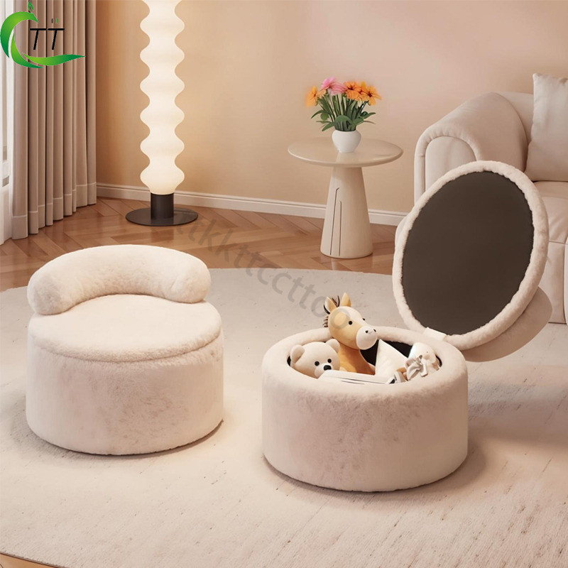 TTKK Stool Lamb's Wool Household Short Stool Cream Wind Living Room ...