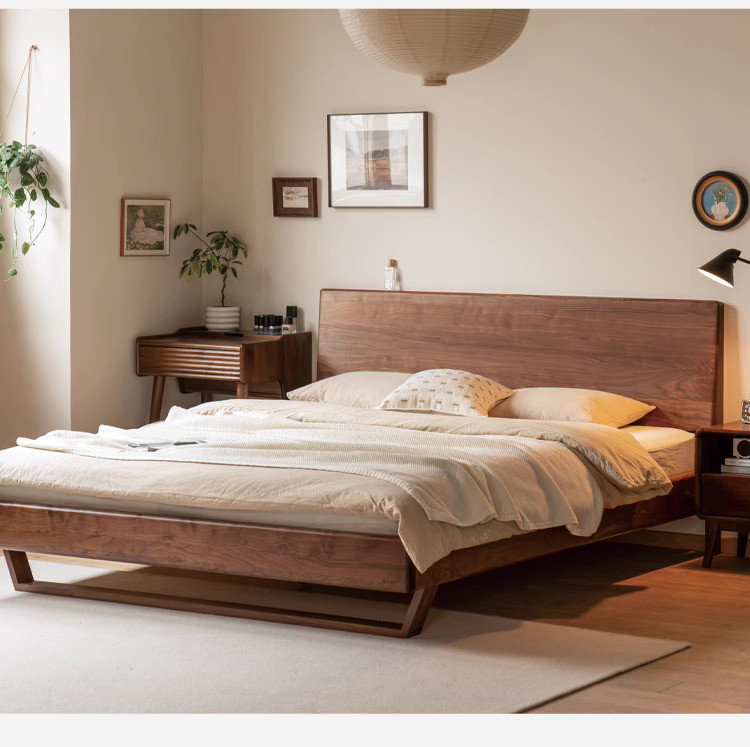 Solid wood bed Scandinavian style bedroom simple furniture double bed ...