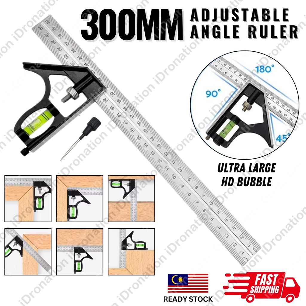 300MM Adjustable Angle Ruler Stainless Steel Measuring Tools ...