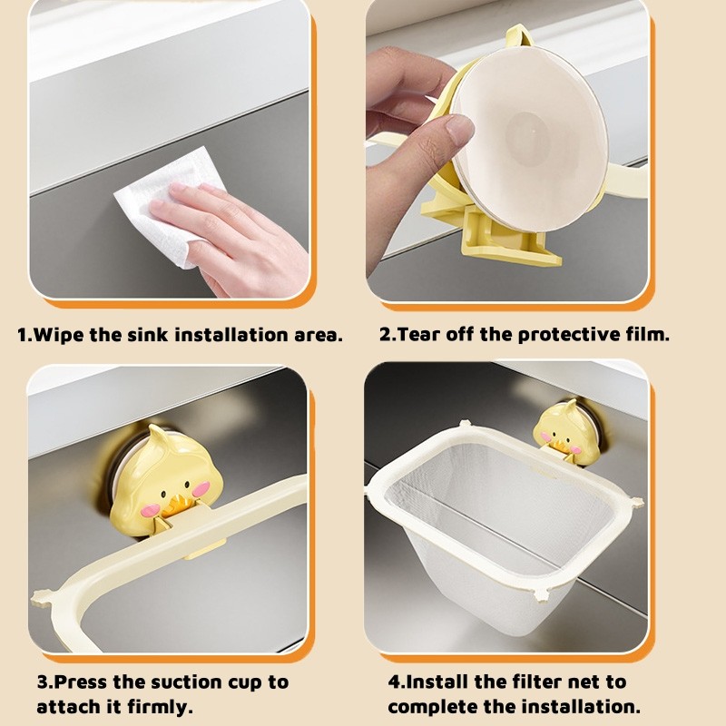 Sink Strainer Rack Kitchen Suction Cup Strainer Waste Catching Basket ...