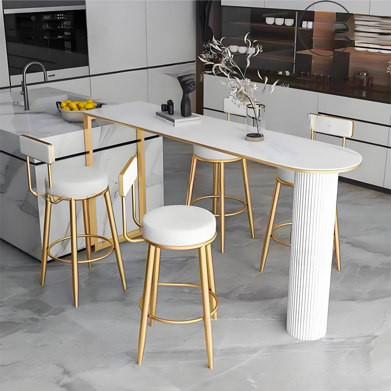 Rock Slab Bar Table And Chairs Nordic Marble High Table Open Kitchen ...