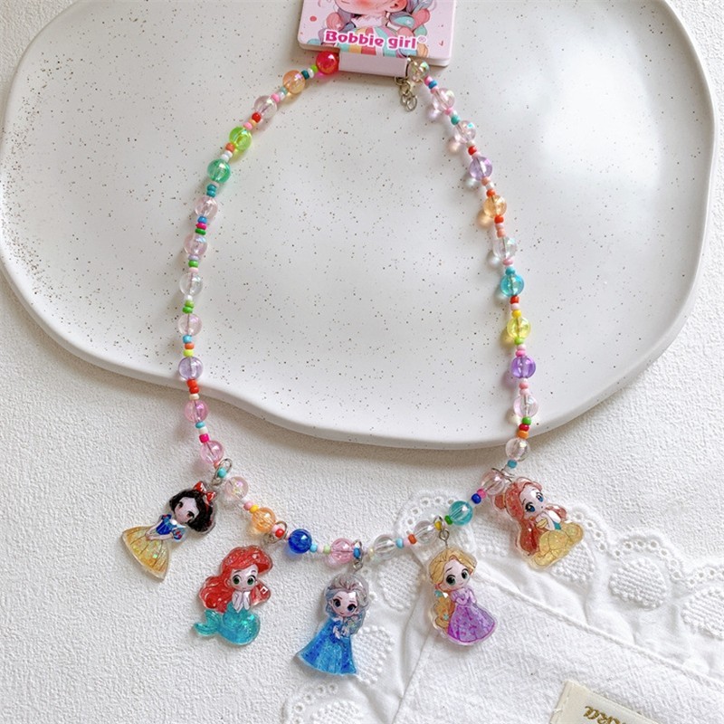 Color Beaded Cartoon Princess Necklace Bracelet Girl Sweet Cute ...