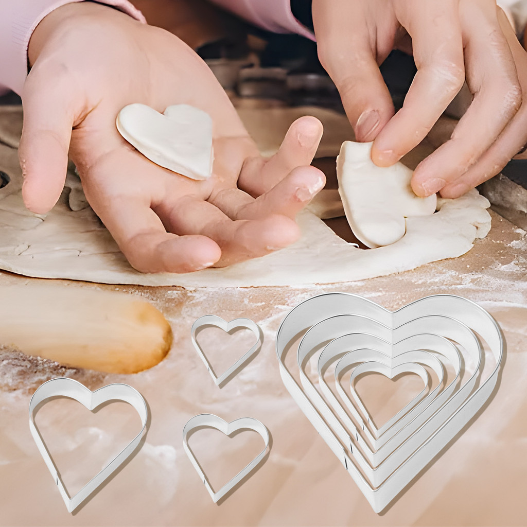 5Pcs/ Set Heart Cookie Cutter Set - Stainless Steel Biscuit Mold ...
