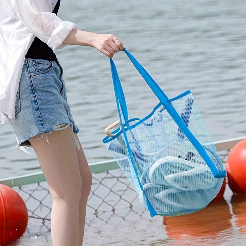 1 Pc Soild Color Beach Net Bag Large Capacity Multifunctional Single ...