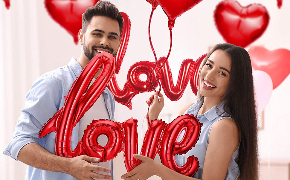 3Pcs Red LOVE Foil Balloons for Valentines Day Decor,Reusable Large ...