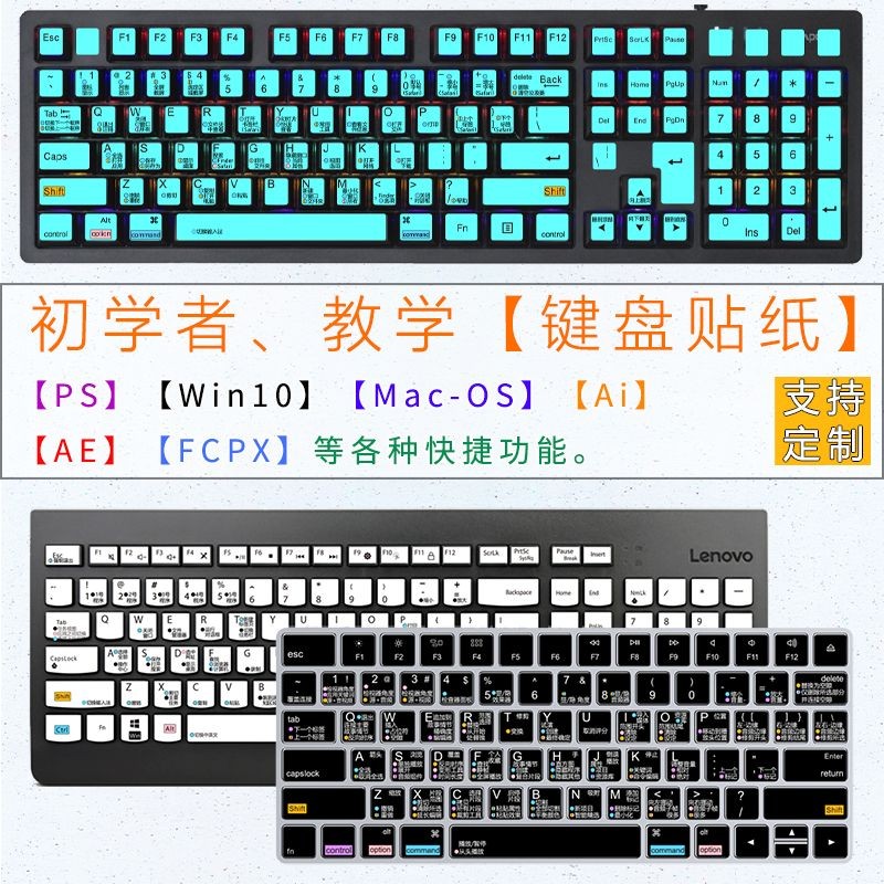 Desktop Computer Keyboard Shortcut Function Sticker PS Win System Mac ...