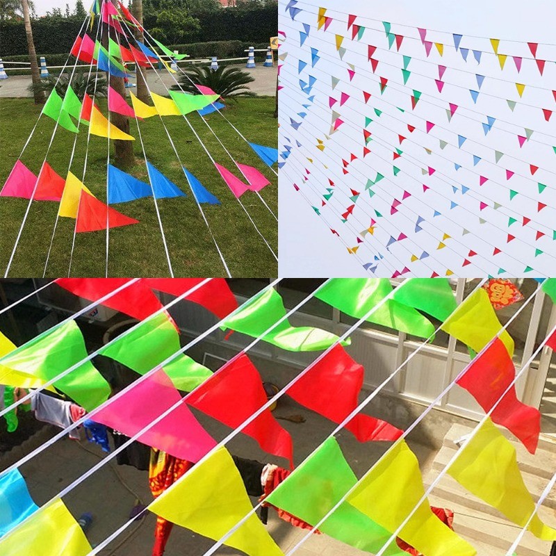 50/80/100M Colorful Triangle Flags Festival Outdoor Hanging Bunting ...