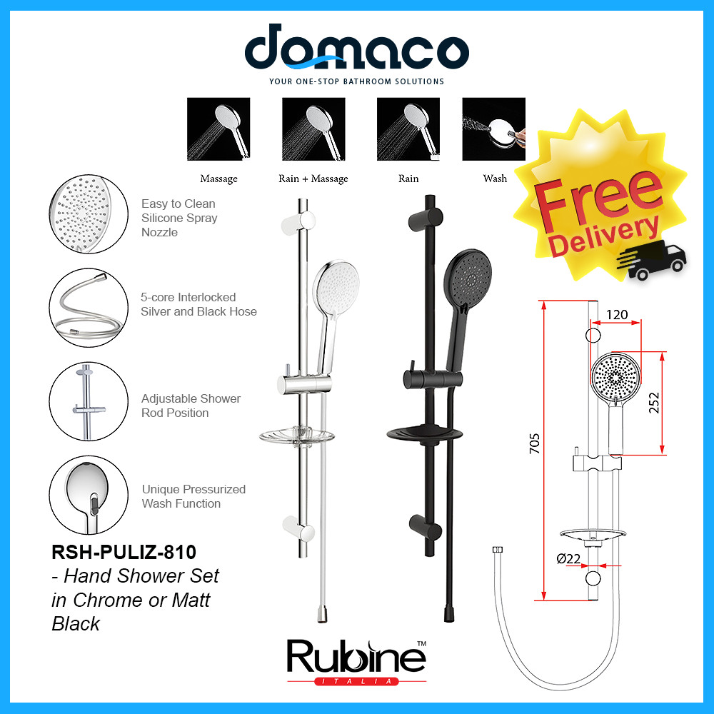 Rubine RSH-PULIZ-810 in Chrome or Matt Black Hand Shower Set | Shopee ...