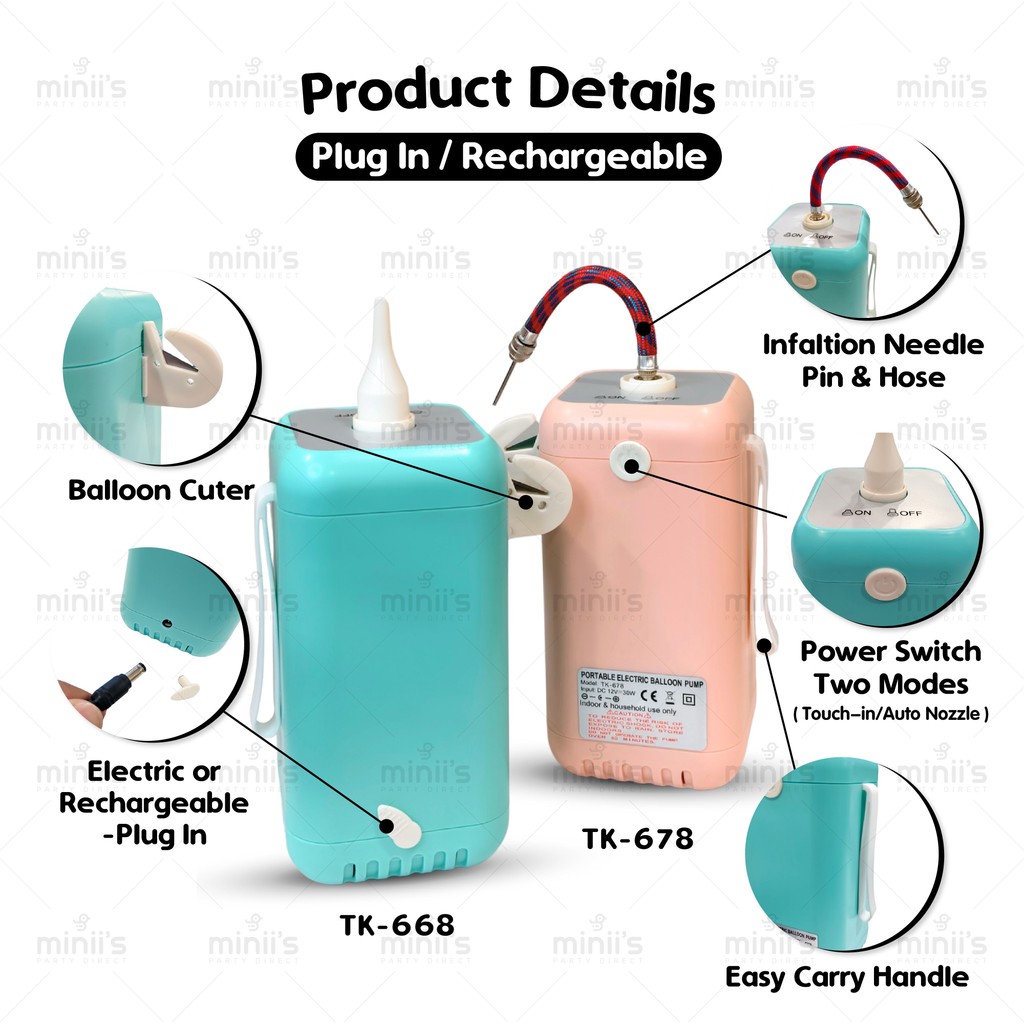 MINIIS Portable Rechargeable Balloon Pump Electric Long Balloon Pam ...