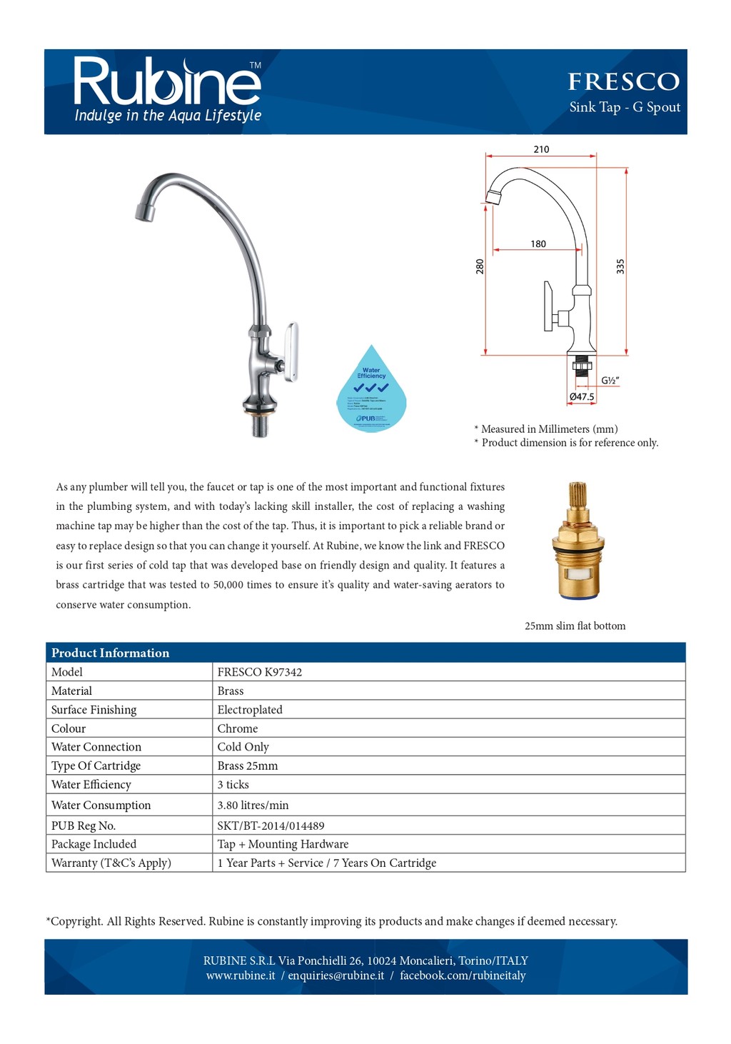 Rubine Fresco Series Kitchen Sink Cold Tap (Chrome) | Shopee Singapore