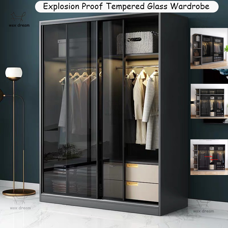 WSX Sliding Door Transparent Wardrobe Clothes Display Cabinet | Shopee ...