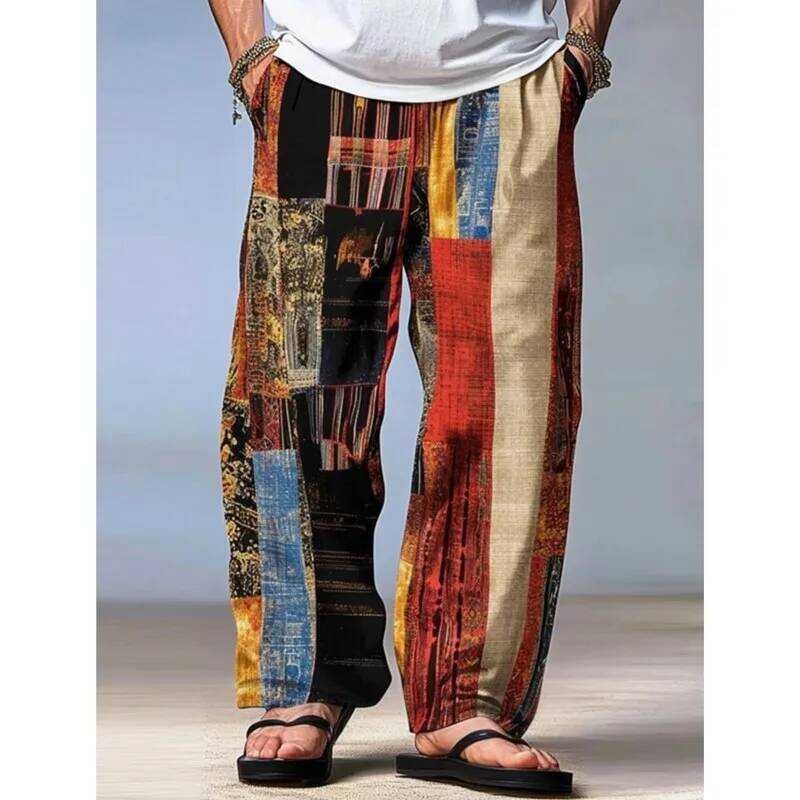 FO Men Trousers Summer Pants Beach Pants Drawstring Elastic Waist 3D ...