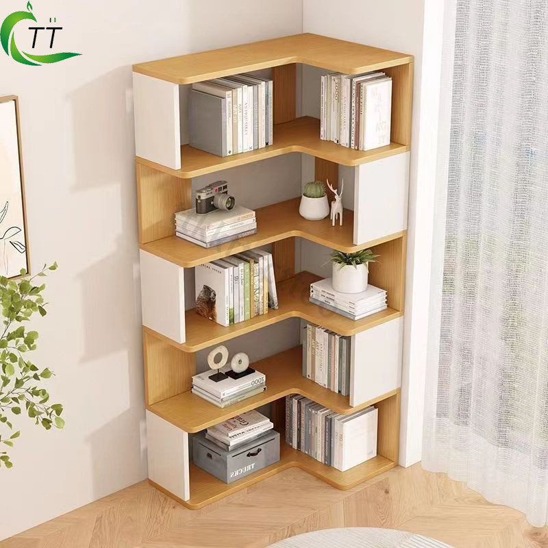 TTKK Bookcase Against The Wall Corner Cabinet Shelves Floor Storage ...