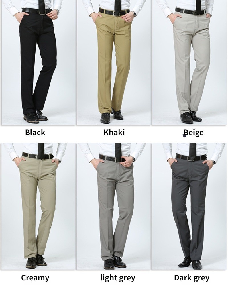 Men's 100% Cotton Straight Formal Pants Office Wear Long Trousers ...